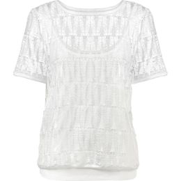 Heine Damen 2-in-1-Shirt mit Spitze ecru-silberfarben-meliert Gr&ouml;&szlig;e 46