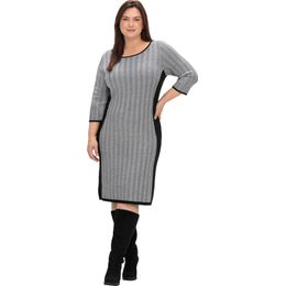 sheego Damen Strickkleid mit Fischgr&auml;t-Muster schwarz-wei&szlig; Gr&ouml;&szlig;e 50