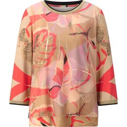 CR&Eacute;ATION L Damen 3/4-Arm-Shirt mit Folien-Druck beige-apricot-bedruckt Gr&ouml;&szlig;e 38