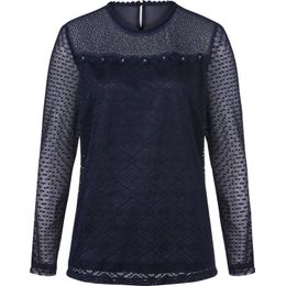 CR&Eacute;ATION L Damen Spitzenshirt mit Mesh-Einsatz marine Gr&ouml;&szlig;e 40