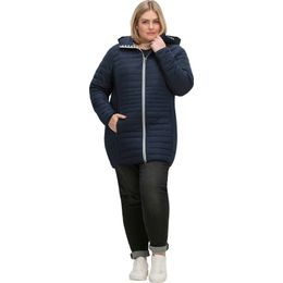 sheego Damen Steppjacke mit gestreiftem Innenfutter, in Longform nachtblau Gr&ouml;&szlig;e 44