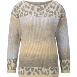 CR&Eacute;ATION L Damen Langarm-Pullover in hochwertigem Jacquard-Strick grau-sand-gemustert Gr&ouml;&szlig;e 38