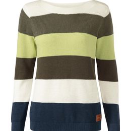 CR&Eacute;ATION L Damen Langarm-Pullover mit U-Boot-Ausschnitt khaki-ecru-geringelt Gr&ouml;&szlig;e 38