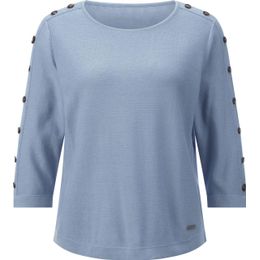 CR&Eacute;ATION L Damen 3/4 Arm-Pullover mit Zierknopf-Detail bleu Gr&ouml;&szlig;e 40