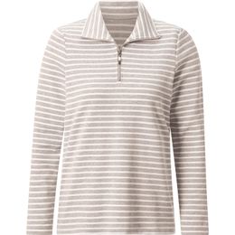 CR&Eacute;ATION L Damen Langarmshirt mit Troyerkragen und Rei&szlig;verschluss beige-gestreift Gr&ouml;&szlig;e 38