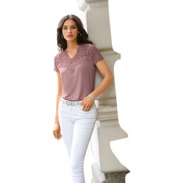 CR&Eacute;ATION L Damen Spitzenshirt mit herzf&ouml;rmigem Spitzen-Einsatz ros&eacute; Gr&ouml;&szlig;e 40