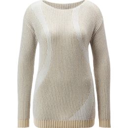 CR&Eacute;ATION L Damen Langarm-Pullover in Ripp-Optik mit Glitzergarn sand-silberfarben-gemustert Gr&ouml;&szlig;e 36