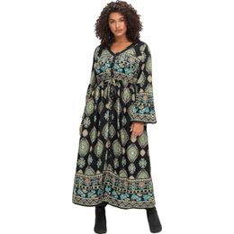 sheego by Joe Browns Damen Maxikleid im Boho-Stil schwarz-gemustert Gr&ouml;&szlig;e 42