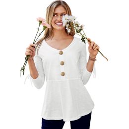 CR&Eacute;ATION L Damen 3/4-Arm-Shirt mit Bindeb&auml;ndchen am &Auml;rmel wei&szlig; Gr&ouml;&szlig;e 36