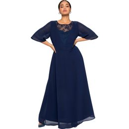 sheego Damen Abendkleid aus Chiffon, mit Spitzen-Einsatz marine Gr&ouml;&szlig;e 46