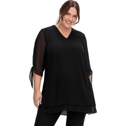 sheego Damen Chiffonbluse in Lagenoptik schwarz Gr&ouml;&szlig;e 44