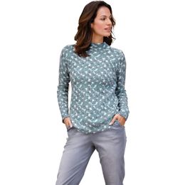 CR&Eacute;ATION L Damen Langarm-Pullover mit Woll-Anteil, bedruckt jade-ecru-bedruckt Gr&ouml;&szlig;e 40
