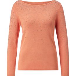 CR&Eacute;ATION L Damen Langarm-Pullover mit silbergl&auml;nzenden Steinchen papaya Gr&ouml;&szlig;e 40