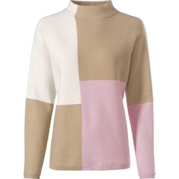 Heine Damen Stehkragenpullover im Color-Blocking-Dessin beige-ecru-gemustert Gr&ouml;&szlig;e 42