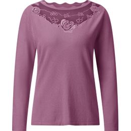 CR&Eacute;ATION L Damen Feinstrickpullover mit besticktem Chiffon-Einsatz violett Gr&ouml;&szlig;e 38