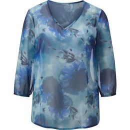 CR&Eacute;ATION L Damen Druckbluse in Aquarellt&ouml;nen marine-kalkmint-bedruckt Gr&ouml;&szlig;e 36
