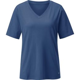 CR&Eacute;ATION L Damen Kurzarmshirt mit V-Ausschnitt jeansblau Gr&ouml;&szlig;e 38