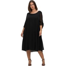 sheego Damen Chiffonkleid in Midil&auml;nge schwarz Gr&ouml;&szlig;e 56