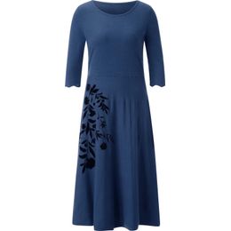 CR&Eacute;ATION L Damen Strickkleid mit samtigem Flockdruck jeansblau Gr&ouml;&szlig;e 36