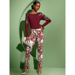 CR&Eacute;ATION L Damen 5-Pocket-Jeans mit Bl&uuml;tenprint dunkelrot-bedruckt Gr&ouml;&szlig;e 36