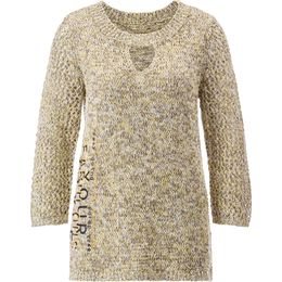 CR&Eacute;ATION L Damen 3/4 Arm-Pullover mit Glanzgarn gelb-beige-meliert Gr&ouml;&szlig;e 40