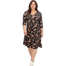 sheego by Joe Browns Damen Jerseykleid in kniebedeckender L&auml;nge, Viskose schwarz-gemustert Gr&ouml;&szlig;e 42