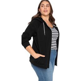 sheego Damen Sweatjacke mit Kapuze schwarz Gr&ouml;&szlig;e 56/58