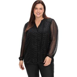 sheego by Joe Browns Damen Chiffonbluse mit Glanzfaden schwarz-gemustert Gr&ouml;&szlig;e 44