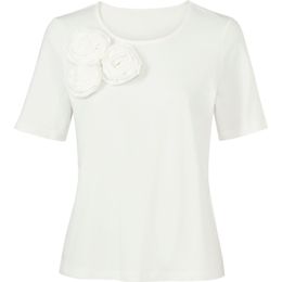CR&Eacute;ATION L Damen Kurzarmshirt mit Bl&uuml;ten-Applikationen ecru Gr&ouml;&szlig;e 38