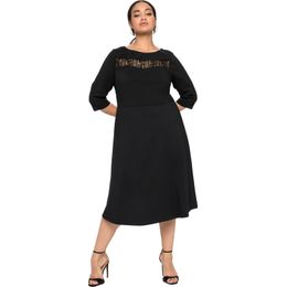 sheego Damen Cocktailkleid mit Spitzeneinsatz schwarz Gr&ouml;&szlig;e 54