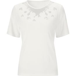 CR&Eacute;ATION L Damen Rundhalsshirt mit floral gestaltetem Netzeinsatz wei&szlig; Gr&ouml;&szlig;e 40
