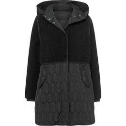 Heine Damen Longjacke Materialmix aus Teddy und Stepp schwarz Gr&ouml;&szlig;e 38