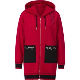 CR&Eacute;ATION L Damen Sweatjacke mit Schriftzug rot-schwarz Gr&ouml;&szlig;e 40