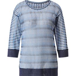 CR&Eacute;ATION L Damen 3/4 Arm-Pullover im Oversize-Stil hellblau-mittelblau-gemustert Gr&ouml;&szlig;e 40