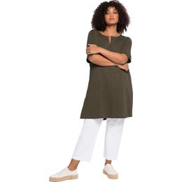 sheego Damen Longshirt mit geschlitztem Ausschnitt dunkeloliv Gr&ouml;&szlig;e 48/50
