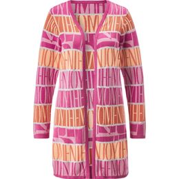 CR&Eacute;ATION L Damen Longstrickjacke im Jacquardmuster fuchsia-papaya-gemustert Gr&ouml;&szlig;e 36