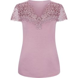 CR&Eacute;ATION L Damen Spitzenshirt mit transparenter Spitze mauve Gr&ouml;&szlig;e 36