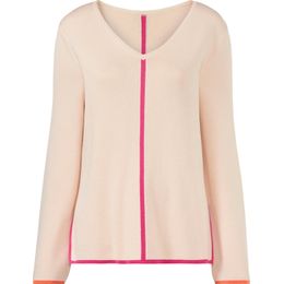 Heine Damen V-Ausschnitt-Pullover mit Streifen elfenbein-fuchsia Gr&ouml;&szlig;e 38
