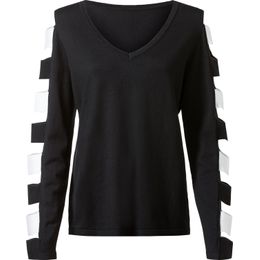 CR&Eacute;ATION L Damen Langarm-Pullover mit Cut-outs schwarz Gr&ouml;&szlig;e 40