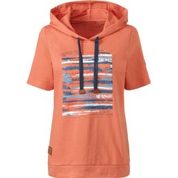 CR&Eacute;ATION L Damen Sweatshirt mit Kapuze papaya-dunkelblau-bedruckt Gr&ouml;&szlig;e 40