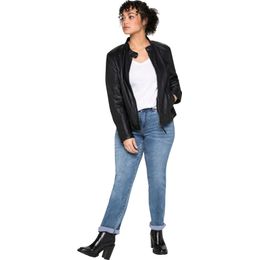 sheego Damen Lederjacke im Biker-Stil schwarz Gr&ouml;&szlig;e 48