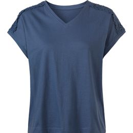 CR&Eacute;ATION L Damen V-Shirt mit Crochet-Spitze jeansblau Gr&ouml;&szlig;e 40