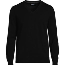 LANDS' END V-Pullover aus Baumwoll-Feinstrick, Herren,  Schwarz, Baumwolle, by Lands' End