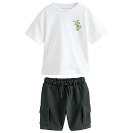 next Set: T-Shirt und Utility-Shorts Jungen Gr&ouml;&szlig;e 98 tanne / wei&szlig;