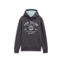 Tom Tailor Herren Hoodie Sweatshirt mit Logo-Print, schwarz, Uni, Gr. S