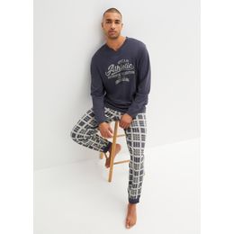 bonprix Pyjama aus reiner Bio-Baumwolle mit langen &Auml;rmeln, blau, 100% Baumwolle