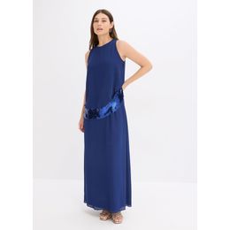 bonprix Maxikleid aus feinem Georgette mit Pailletten, blau