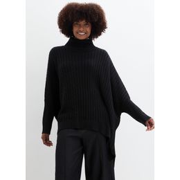 bonprix Oversize-Poncho Pullover, schwarz, mit Baumwolle