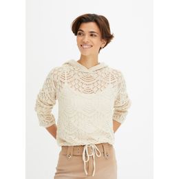bonprix Ajour-Pullover, beige, mit Baumwolle