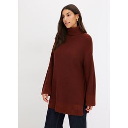 bonprix Oversize-Rollkragenpullover aus Baumwoll-Mix, braun, mit Baumwolle
